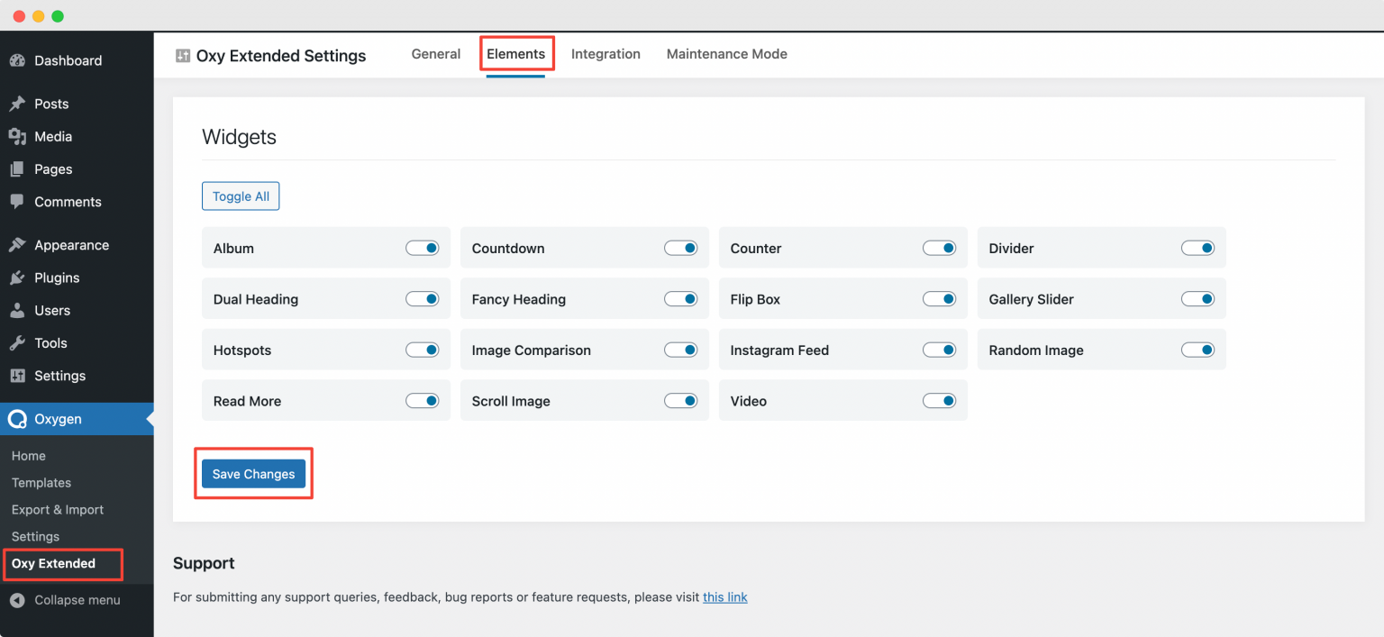 Enable/Disable Elements in OxyExtended Plugin - Oxy Extended