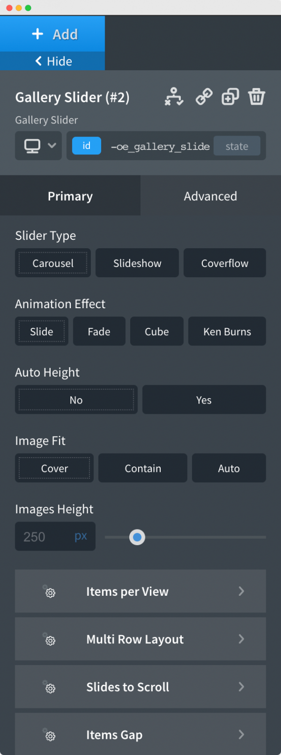 Gallery Slider Element Overview - Oxy Extended